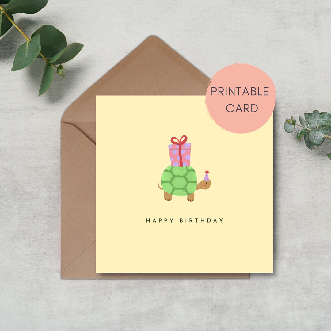 Printable Tortoise Birthday Card | Greeting Card | Children's Birthday ...