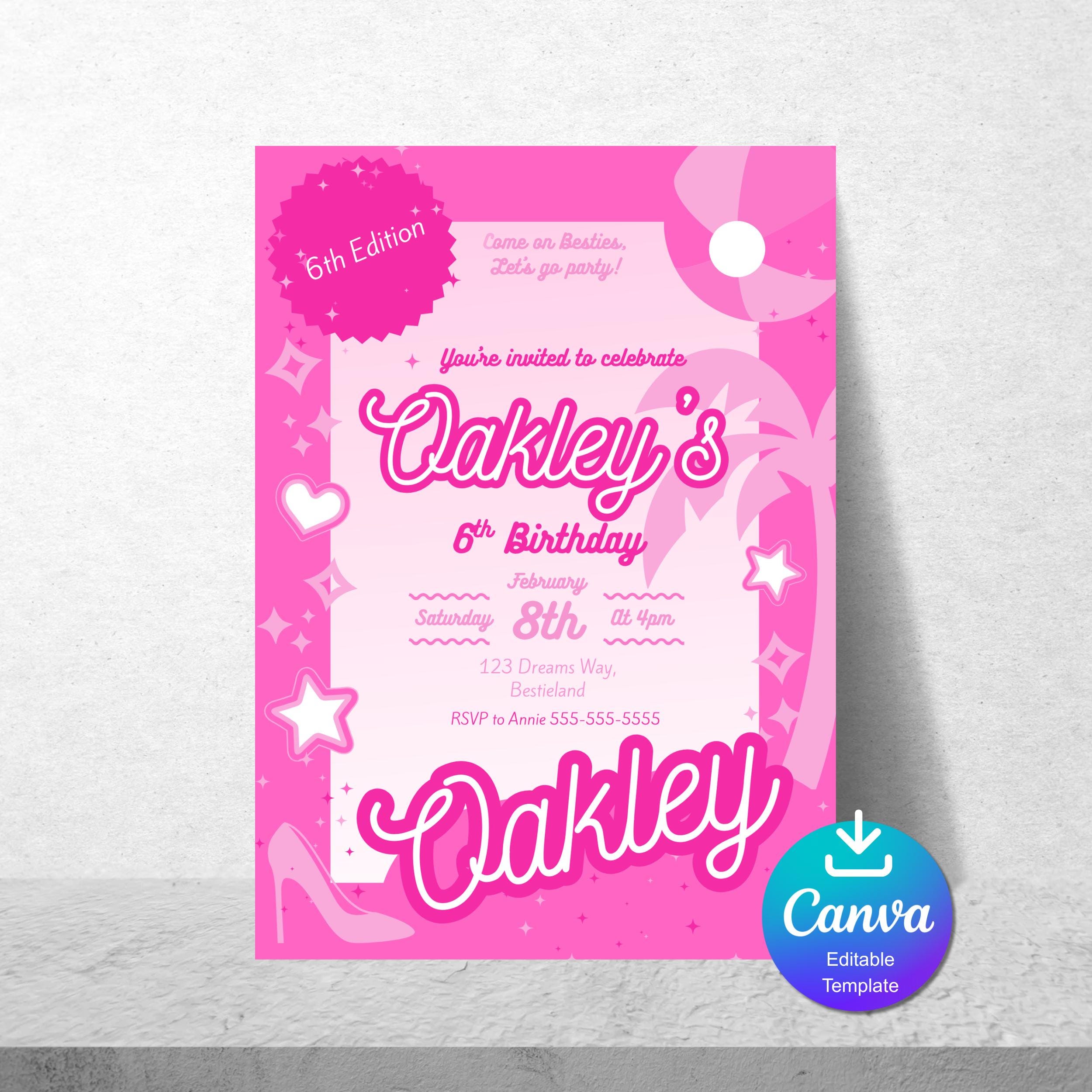 Pink Barbie Birthday Invitation Template - Pink Glam Barbie-inspired ...