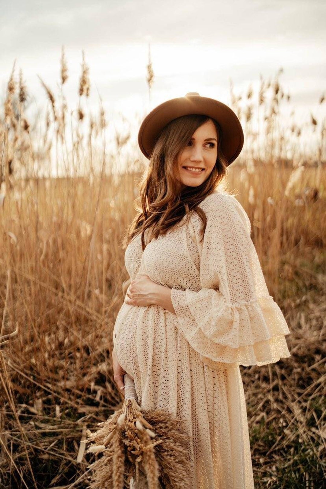 Stephanie Lace Boho Maternity Dress | Vanilla Geometric Photo Prop - Etsy