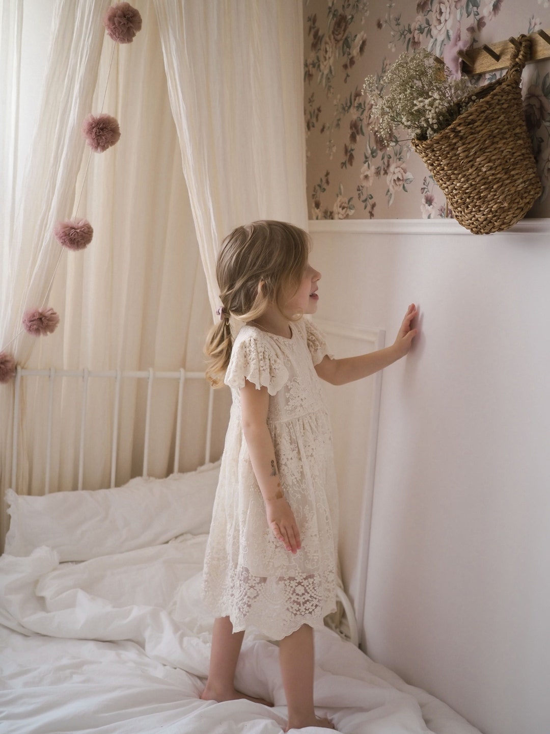 Luisa Girls Boho Dress | Lace & Muslin Vintage Dresses for Children ...