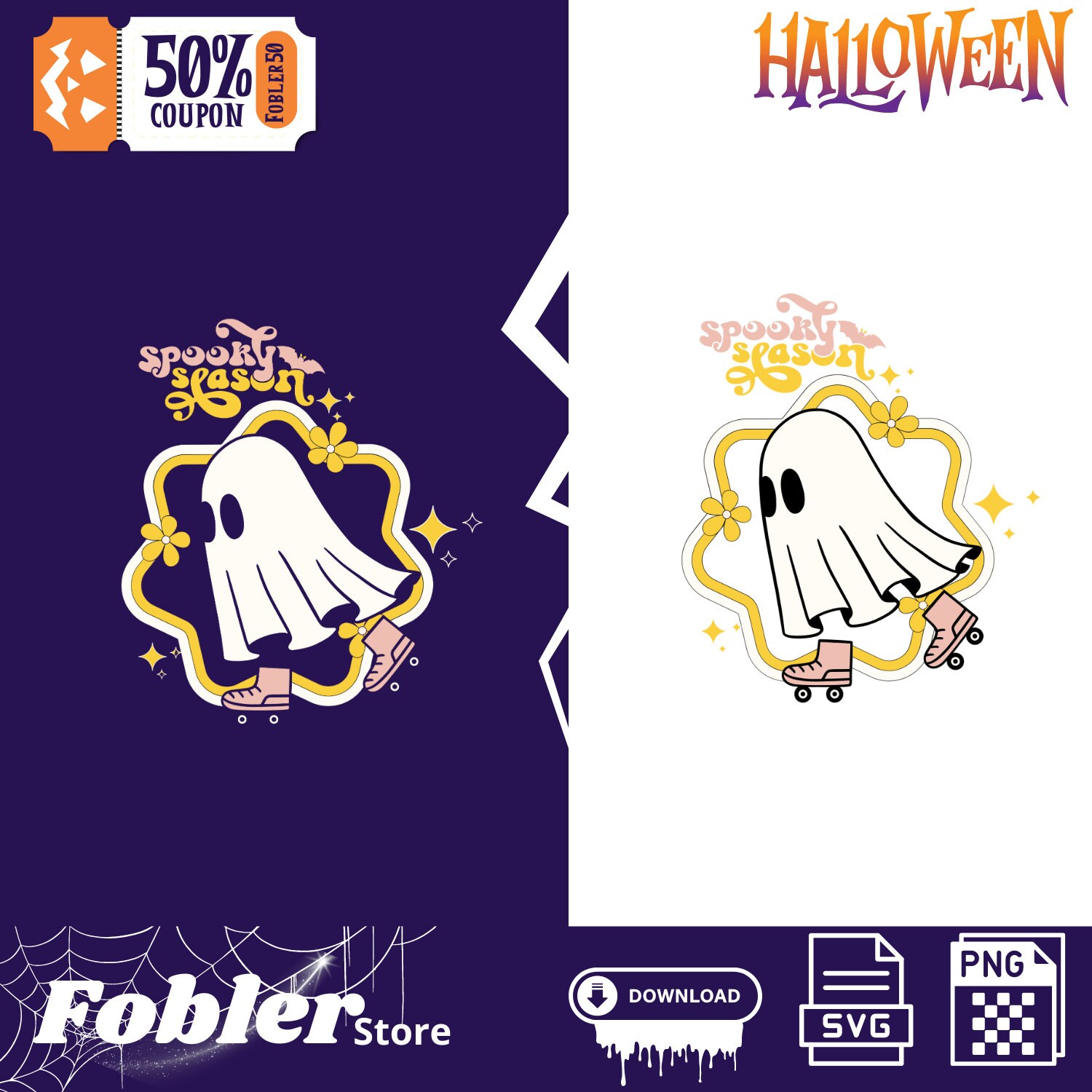 Cute Ghost Roller Skate SVG, Spooky Season Clipart, Halloween Shirt ...
