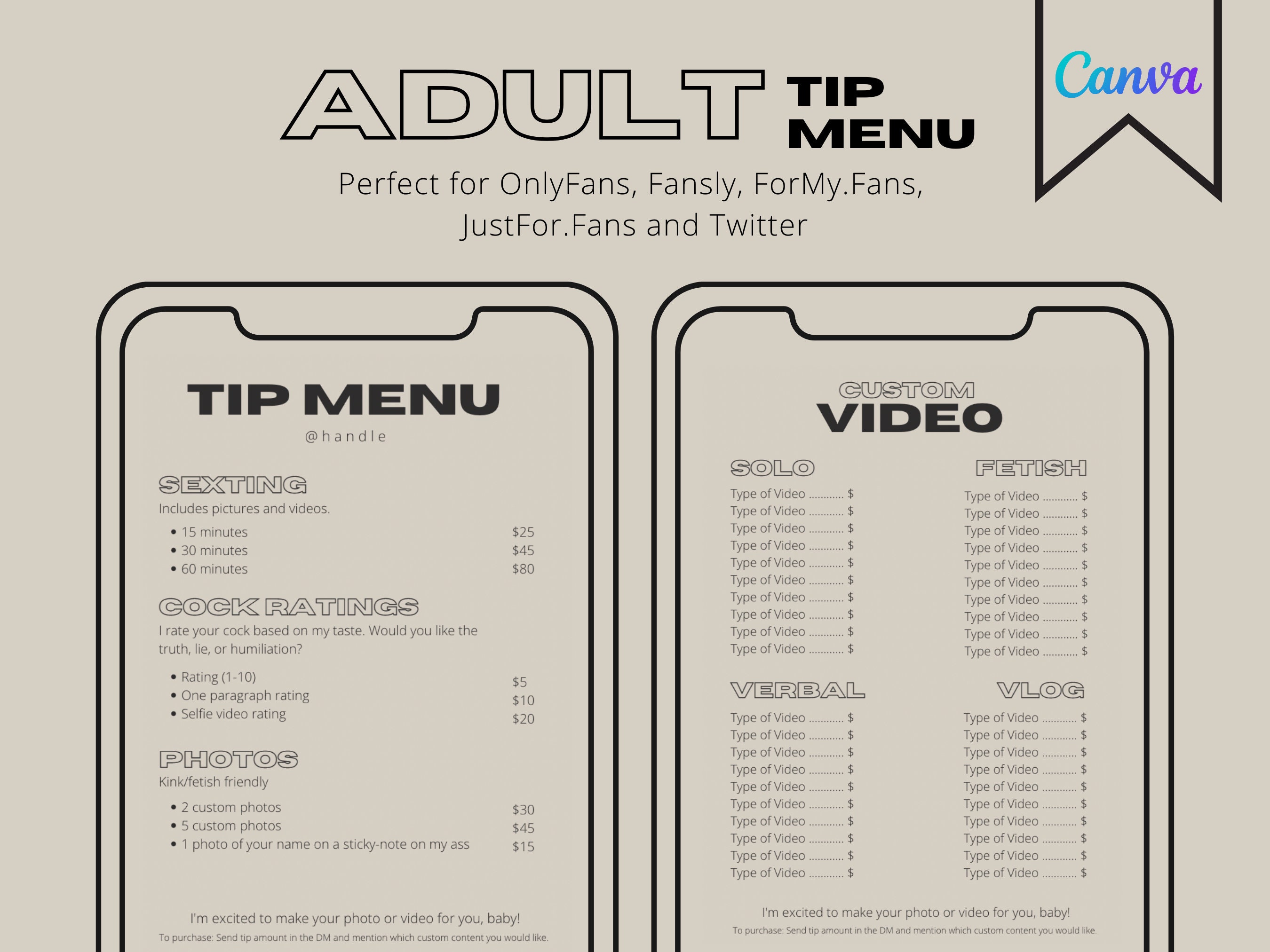 Onlyfans Tip Menu Template Great For Fansly AVN Stars Etsy Singapore