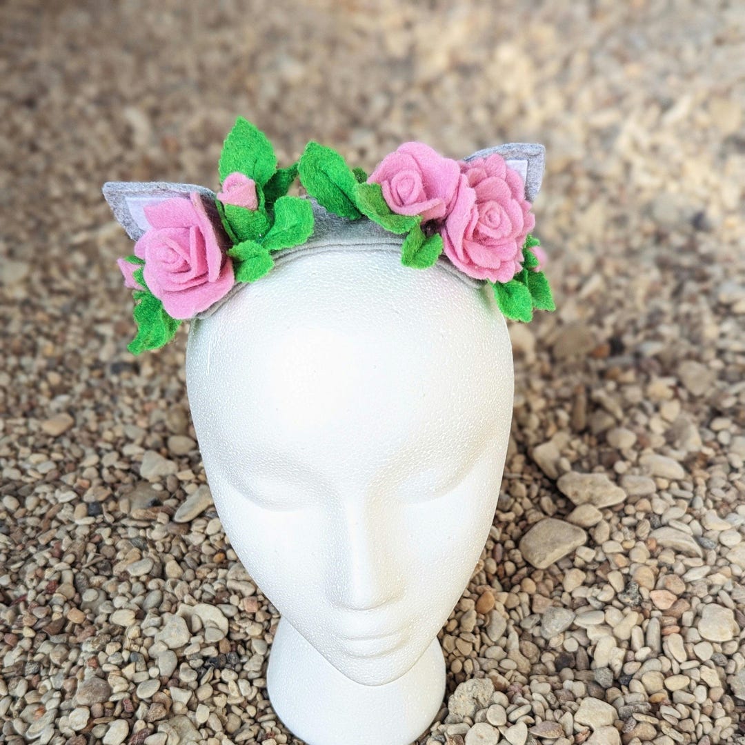 Floral Cat Ears Headband Flower Girl Crown for Cat Birthday Costume Hat ...