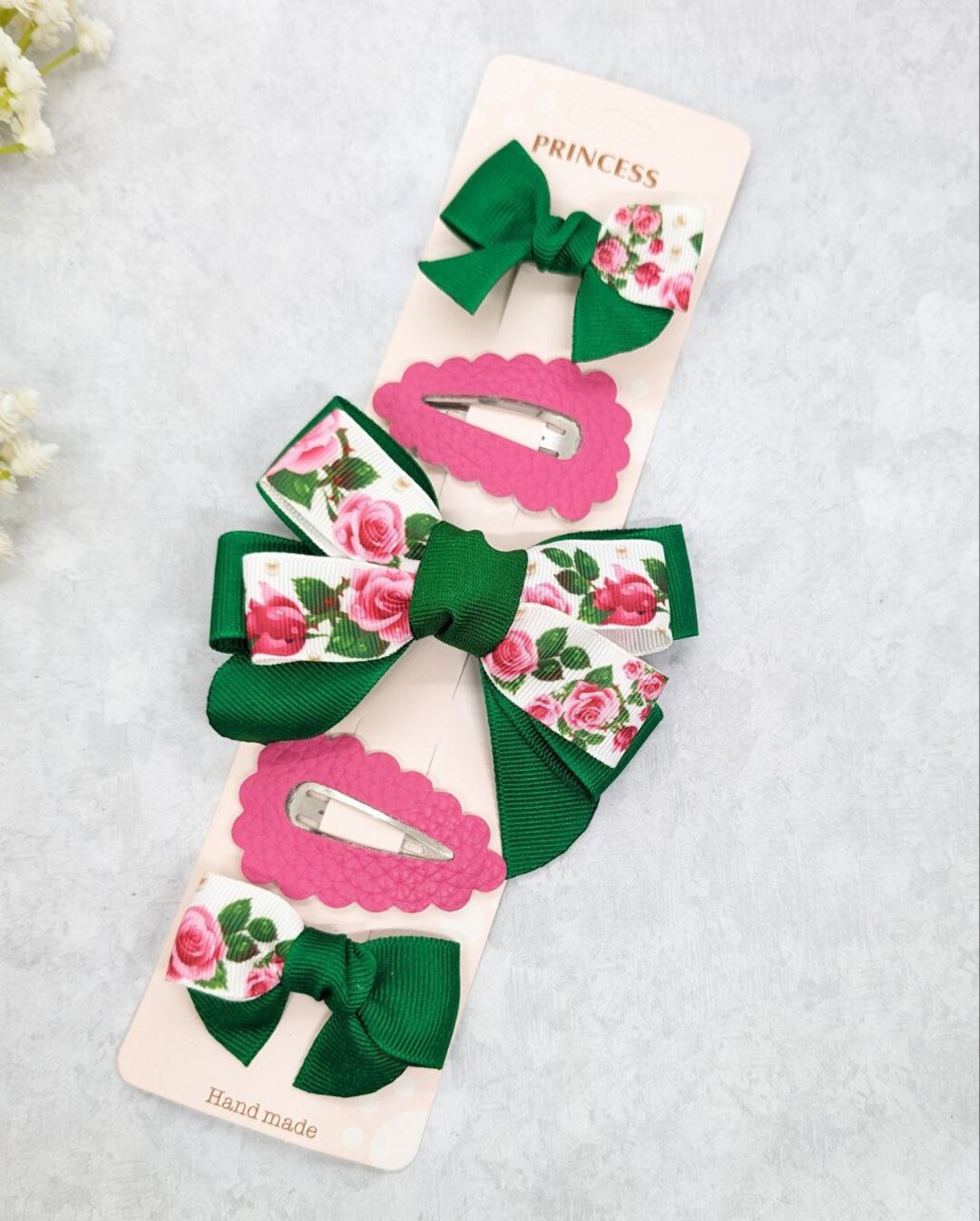 Green Floral Hair Bows for Girls Flower Cute Hair Clips Pink Snap Clips ...