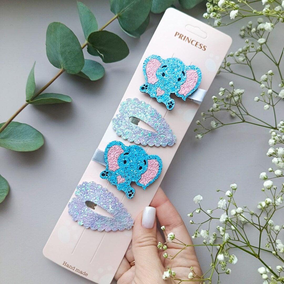Elephant Cute Hair Clips Jungle Animals Small Hair Clips Baby Blue Snap ...