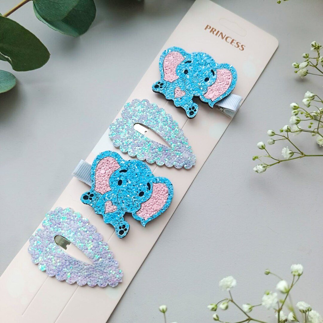 Elephant Hair Clips, Glitter Snap Clips Set. Animal Hair Clips for ...