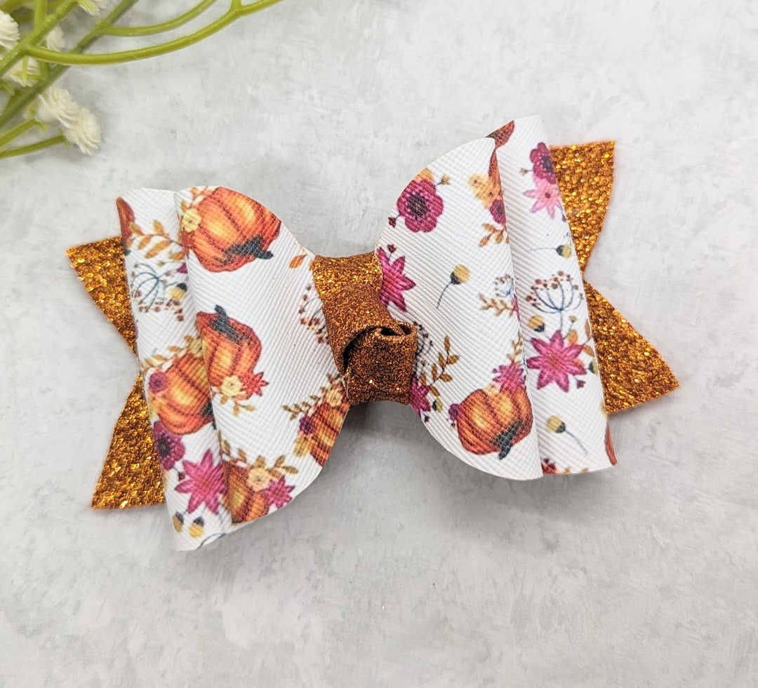 Autumn Faux Leather Bows. Pumpkin Bow Over the Top Boutique - Etsy