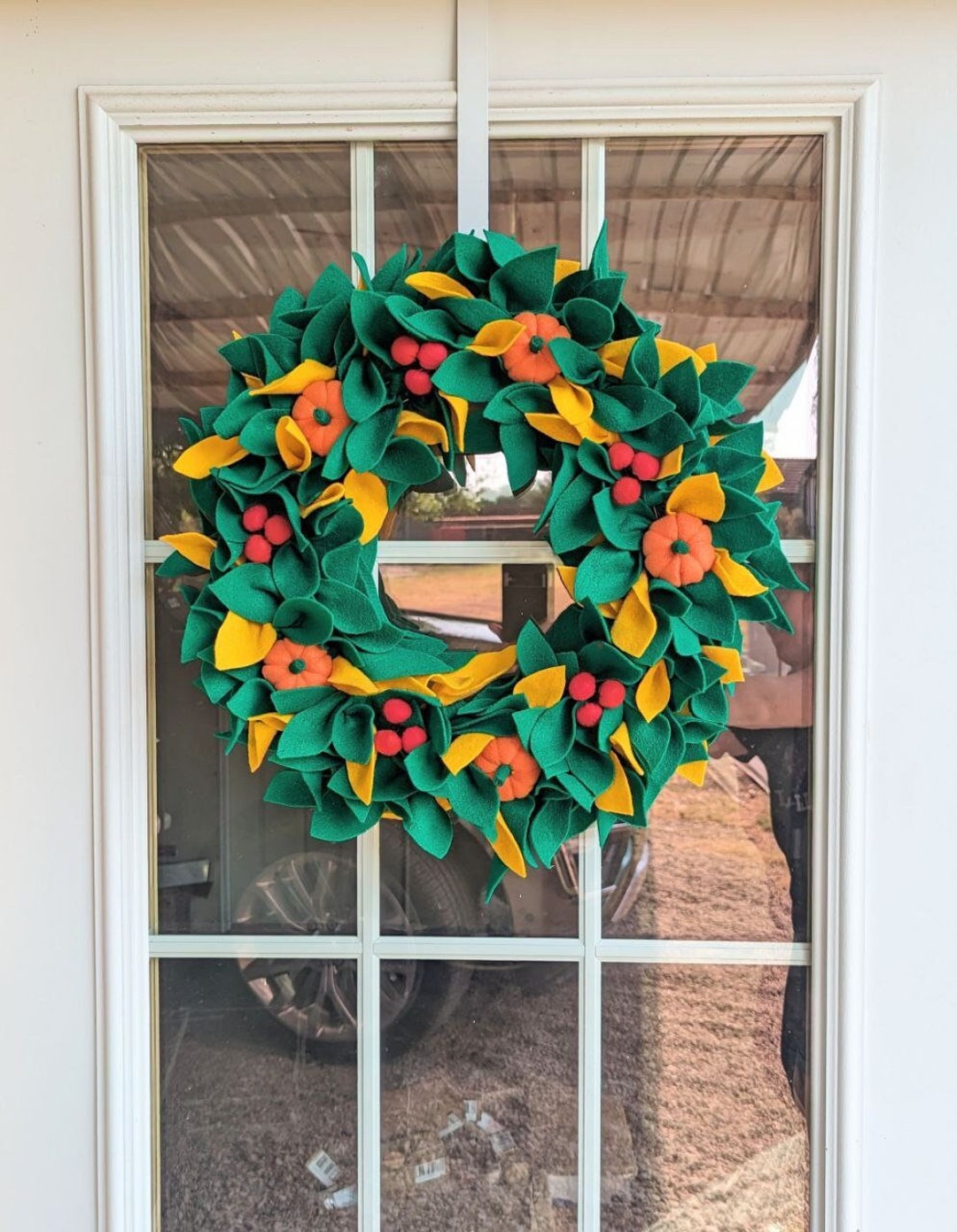 Pumpkin Felt Door Wreath 20'' Fall Door Wreath Autumn Wreath. Halloween ...