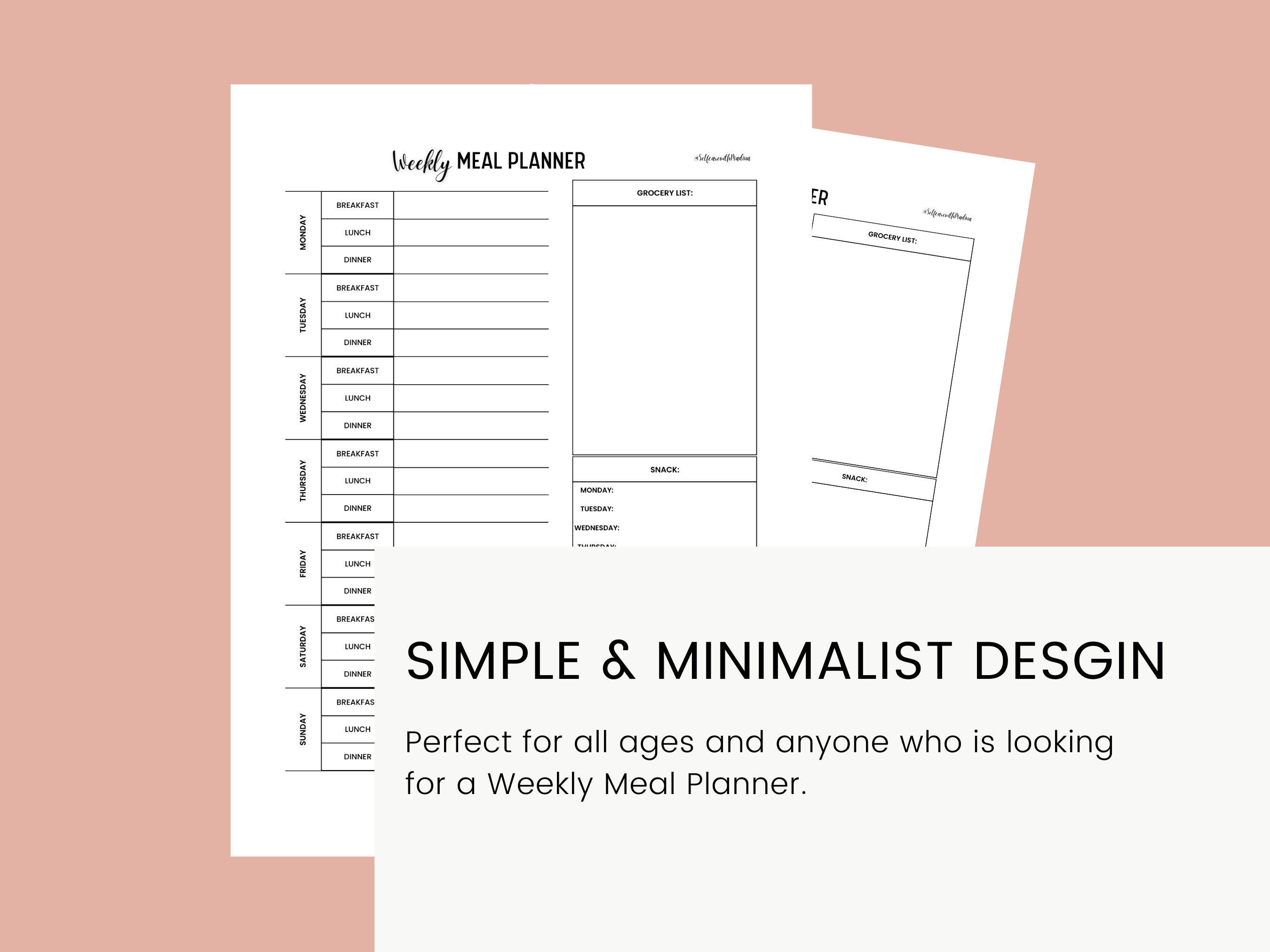 Weekly Meal Planner - Meal Plan| Insert | Grocery List | Printable ...