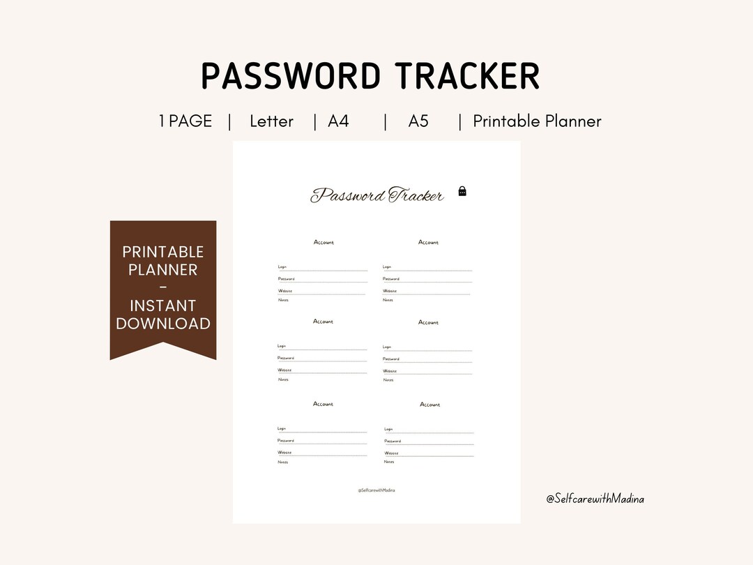 Password Tracker Printable | Digital Download Password Keeper | Letter ...