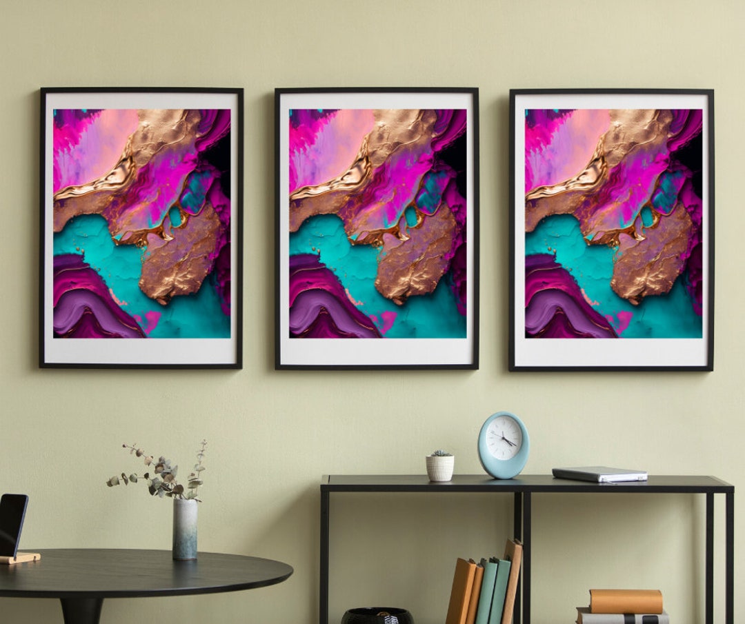 Pink-purple-turquoise-gold-texture-wall Art Tempered Marble , Glass ...