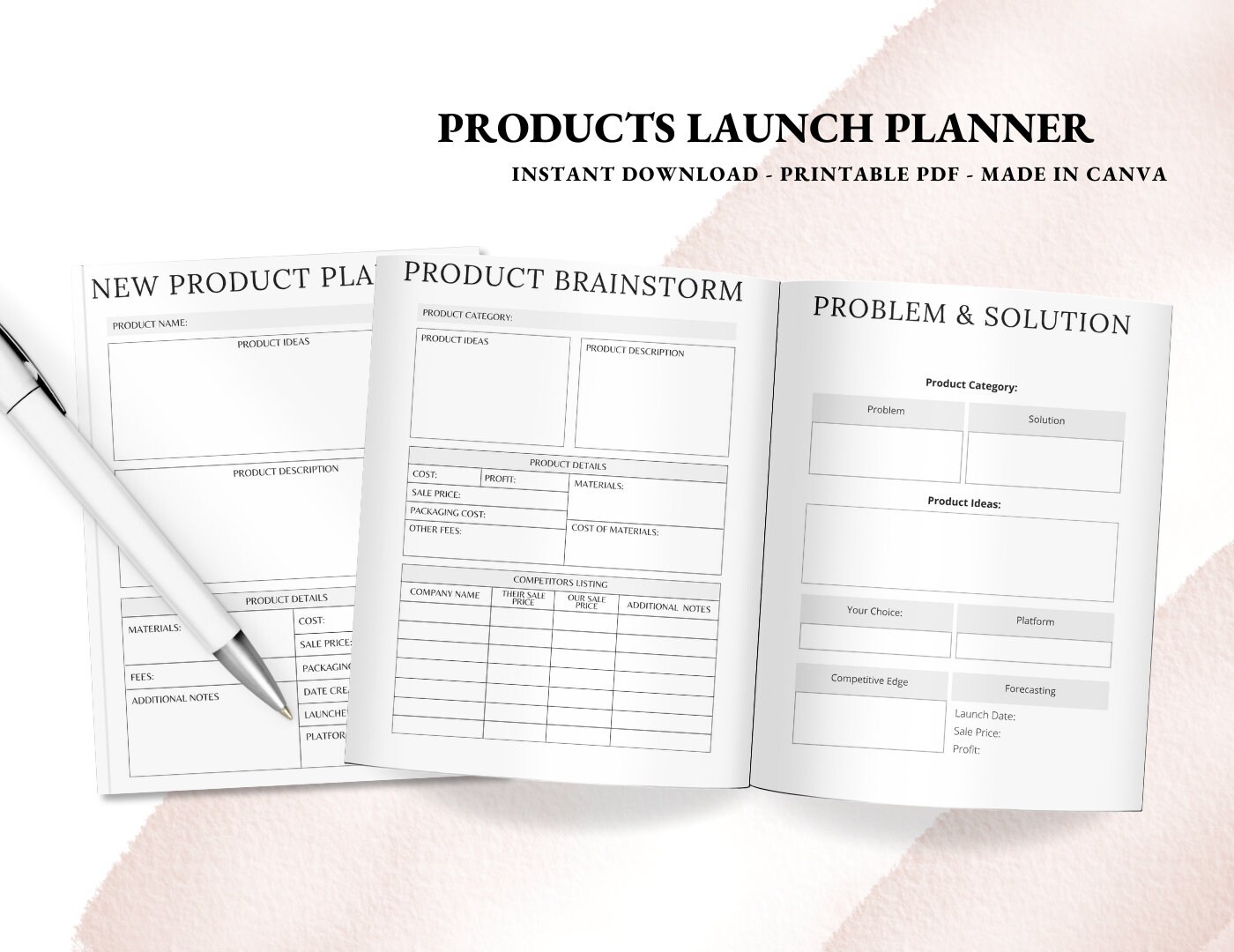 Product Launch Planner Printable Online Business Plan Seller Planner, Small Business Digital ...