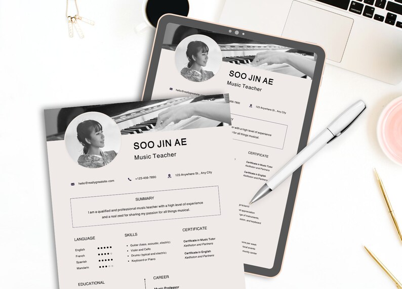 Music Teacher CV Resume Template for Canva Professional CV - Etsy