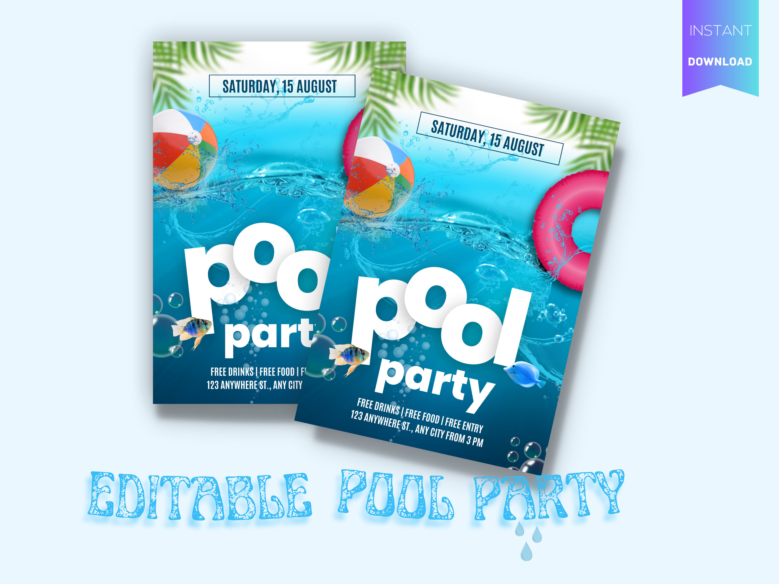 Printable Pool Party Invitation.pdf, Printable, Summer Color Pool Party ...