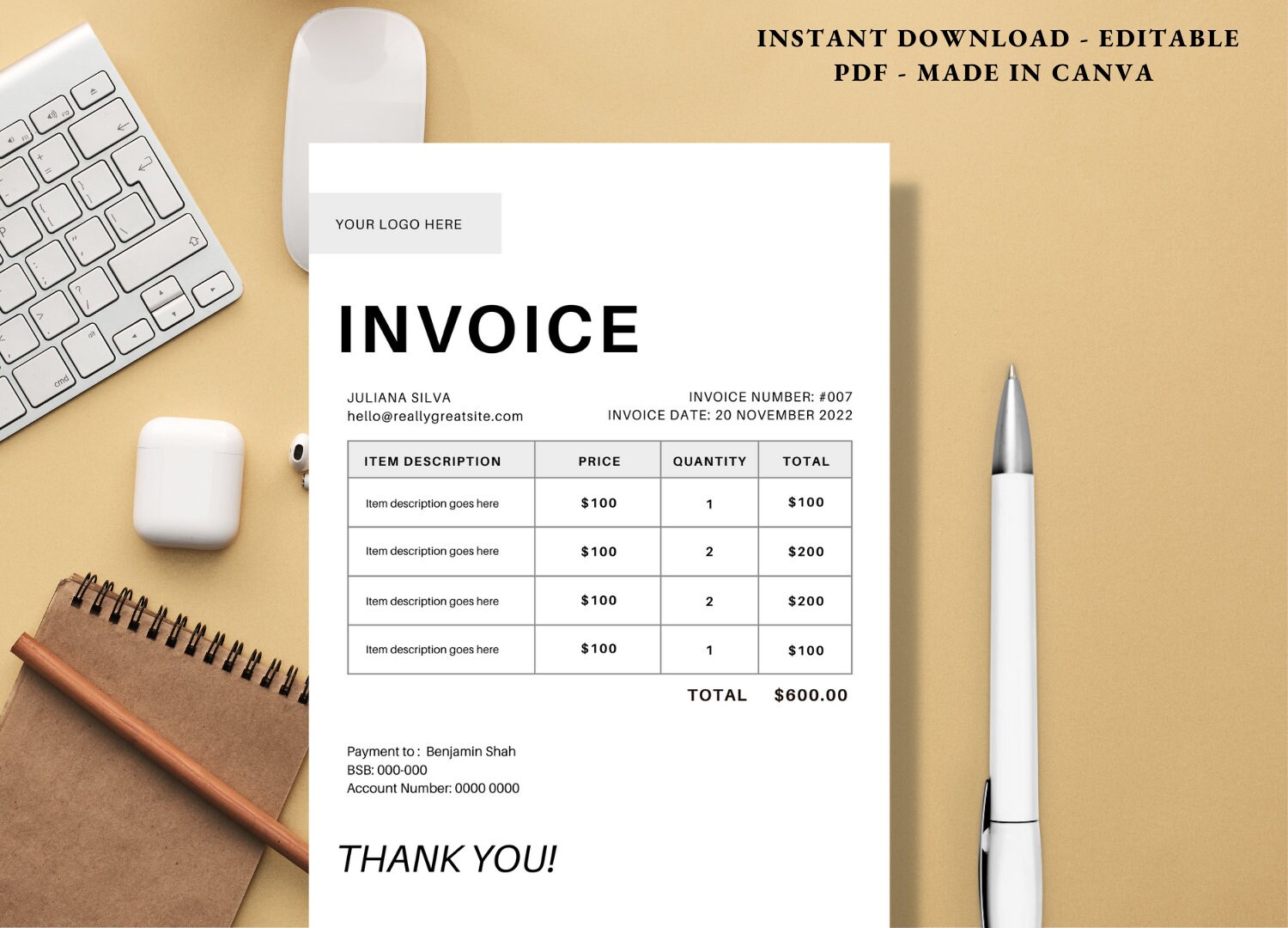 Beige Bold Modern Wedding Invoice Template, Invoice Template, Invoice ...