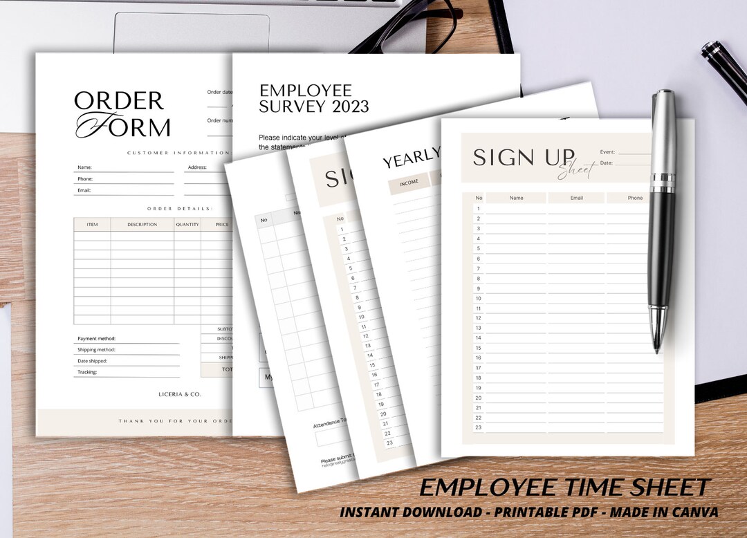 Employee Time Sheet Digital Small Business Planner Seller Journal ...