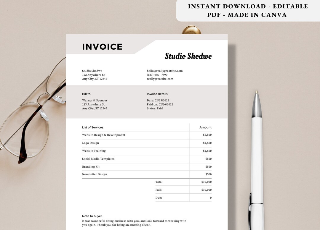 White Beige Simple Services Invoice US Letter Template , Photography ...