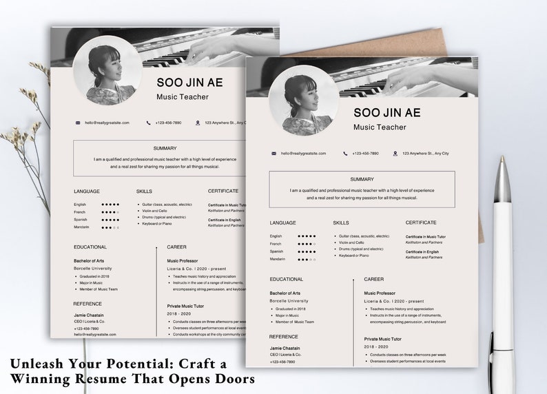 Music Teacher CV Resume Template for Canva Professional CV - Etsy