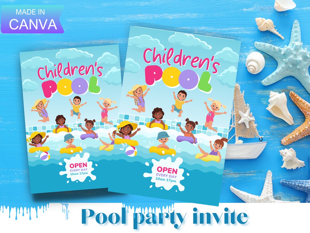 Children Pool Opening Schedule Poster, Summer Color Pool Party Birthday ...