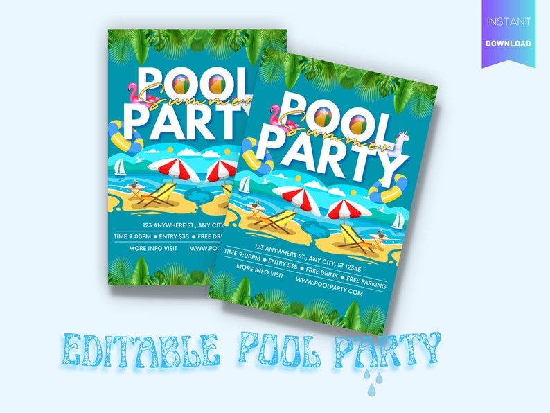 Editable Summer Pool Party, Invitation, Summer Color Pool Party ...