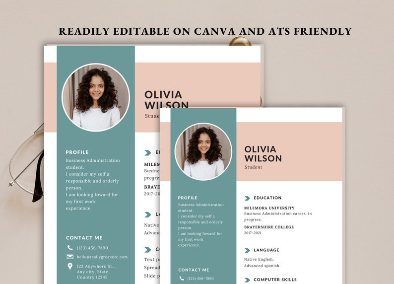 Clean Student Resume CV Template, Canva Professional CV Template, Canva ...
