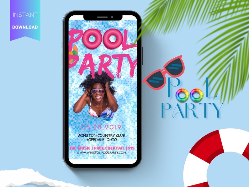 Printable Pool Party Flyer.pdf Printable Summer Color Pool - Etsy