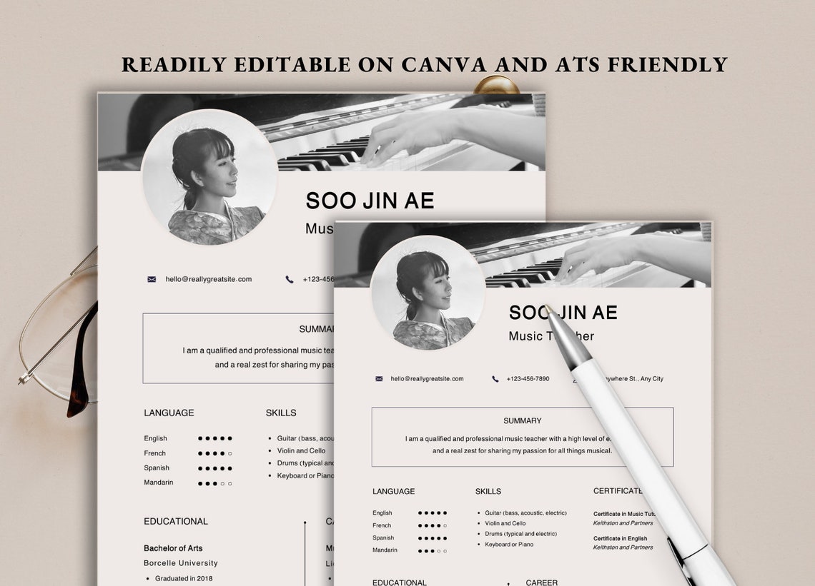 Music Teacher CV Resume Template for Canva Professional CV Template ...