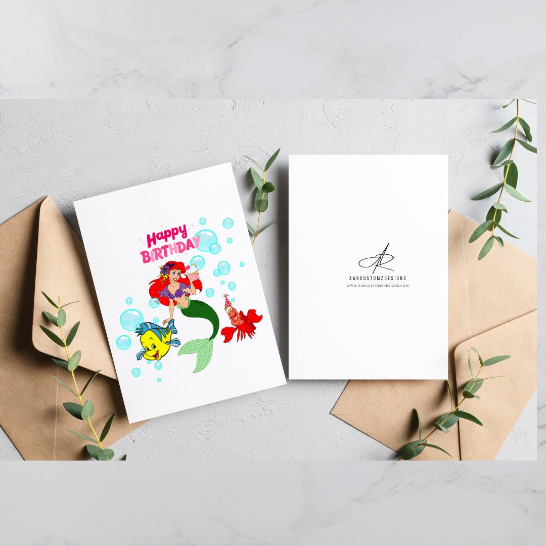 Ariel Happy Birthday Card Little Mermaid Handmade Cards - Etsy Canada