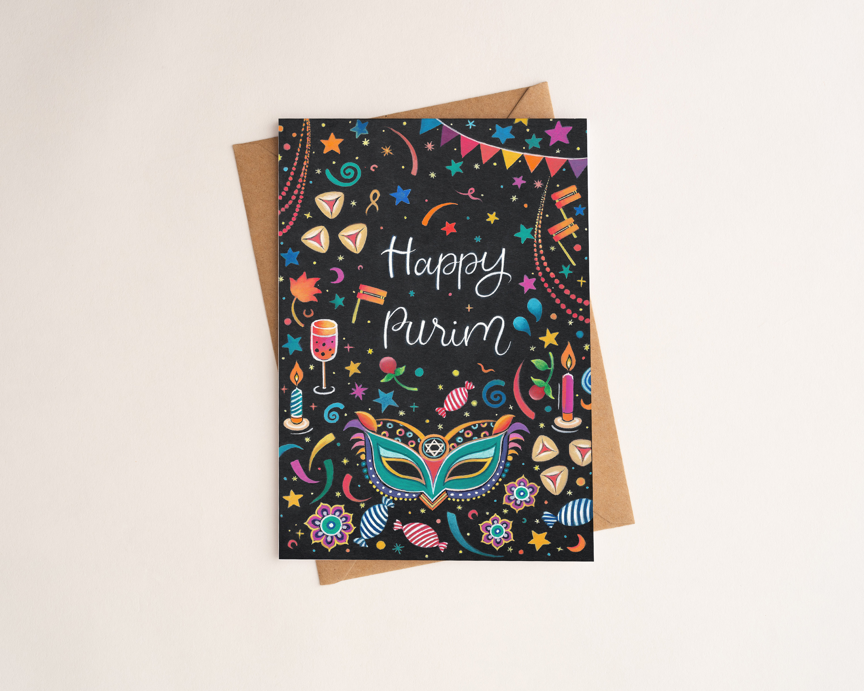 Purim Card Print, Happy Purim, Jewish Holiday, Colorful Art Greeting ...