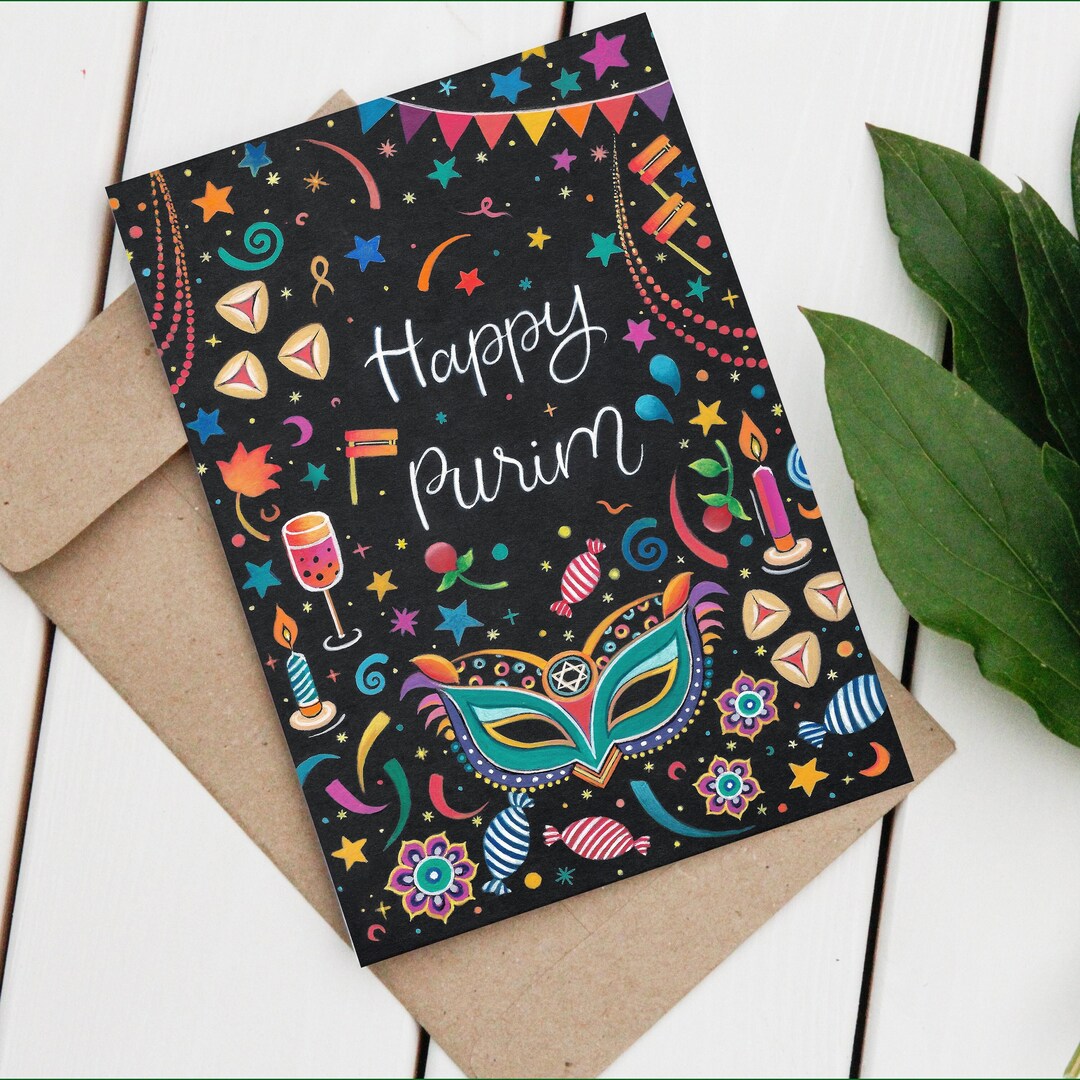 Purim Card Print, Happy Purim, Jewish Holiday, Colorful Art Greeting ...