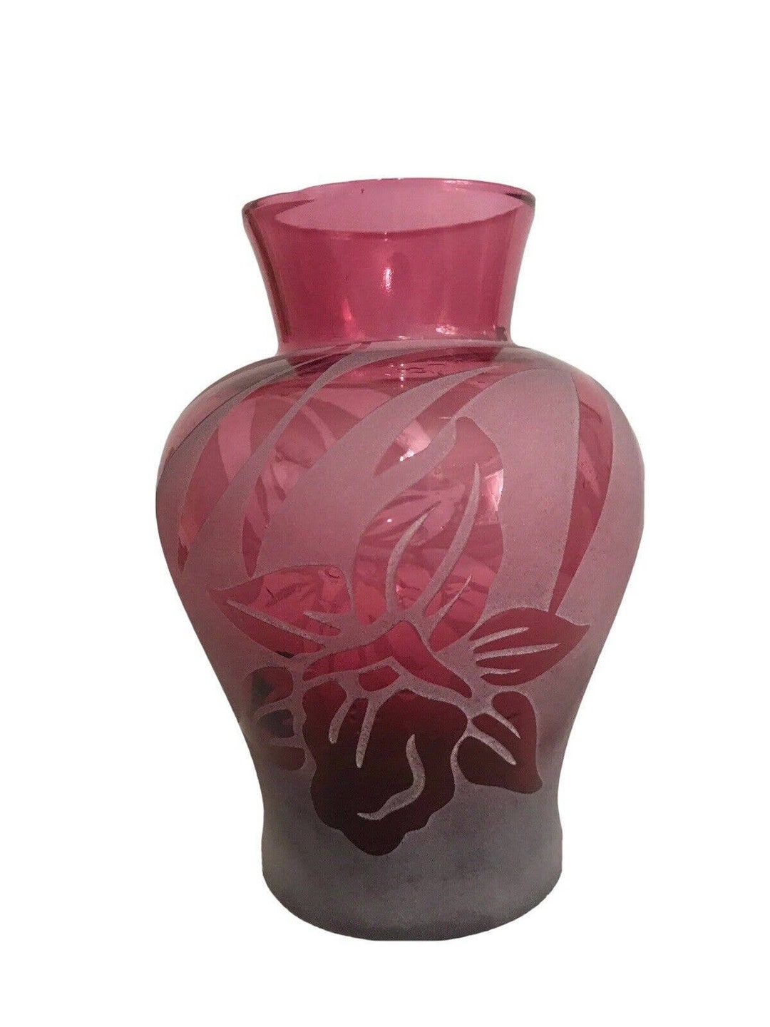 Kelsey Murphy Pilgrim Art Glass Cameo Etched Cranberry Vase 6 Signed Etsy