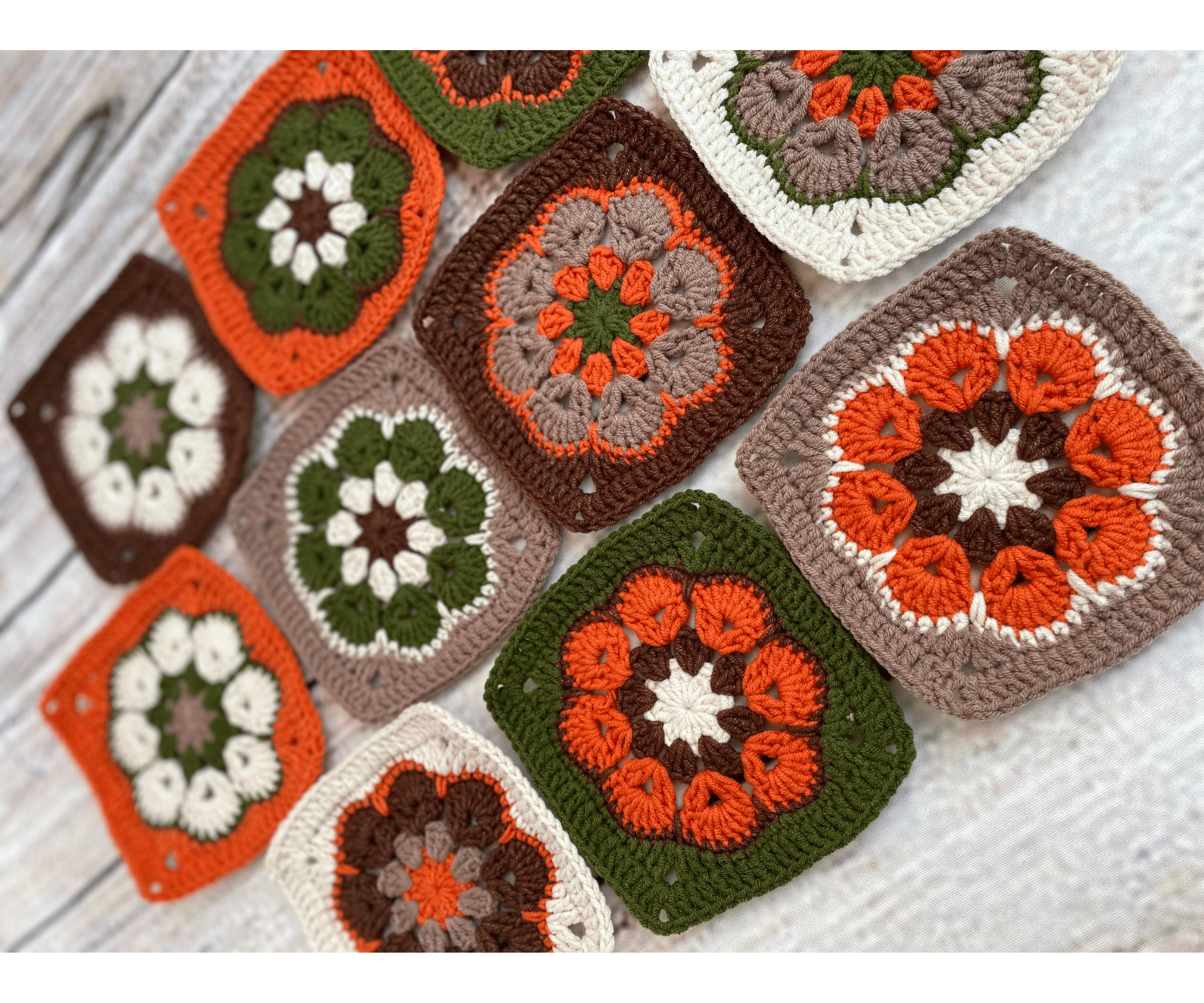 Set of 20 Crocheted Granny Squares, Autumn Colors Granny Square Kit ...
