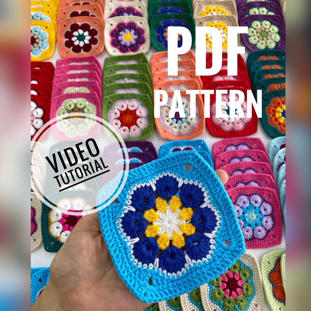 African Flower Granny Square Crochet Pattern: Easy Video Tutorial (PDF ...