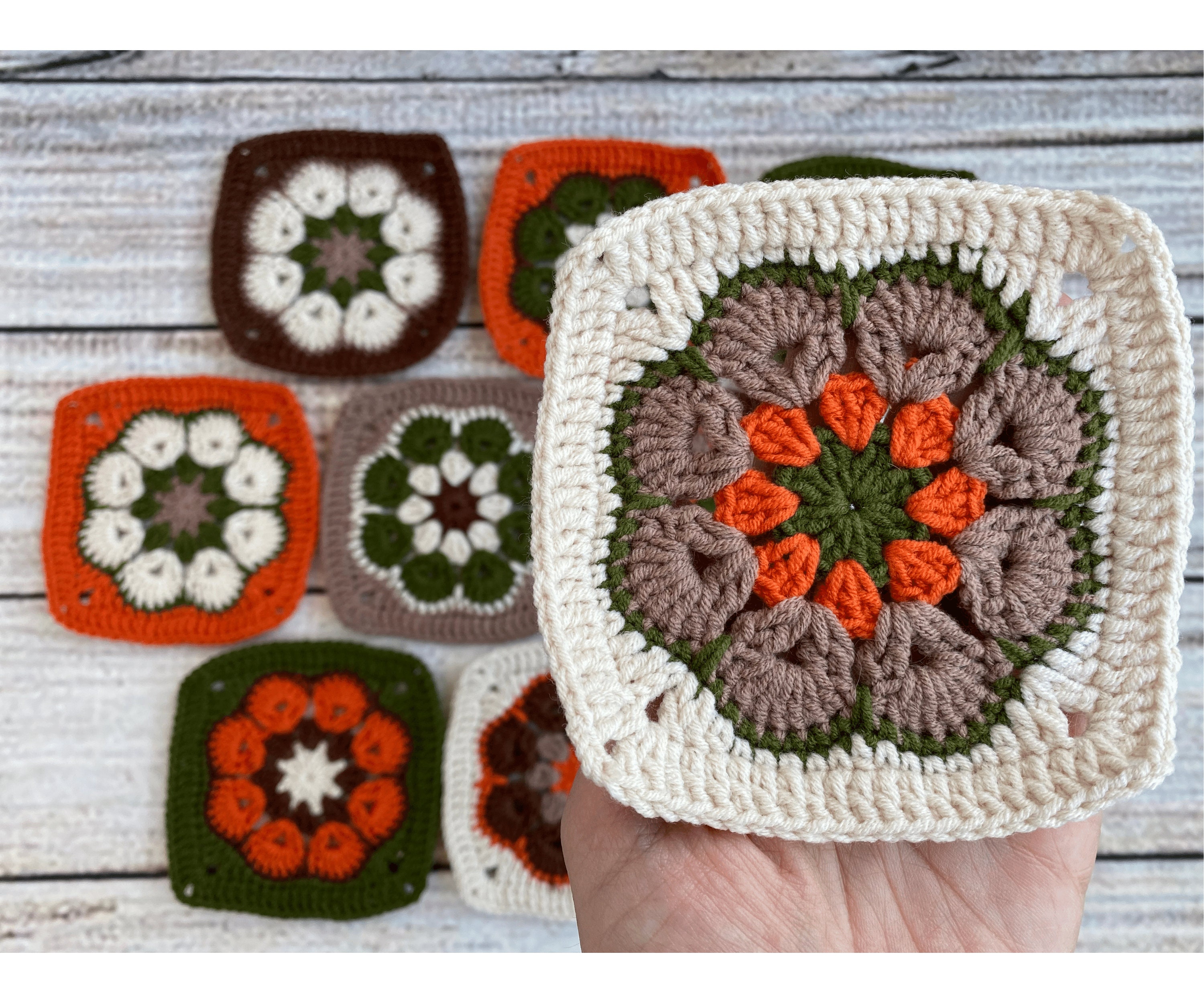 Set of 20 Crocheted Granny Squares, Autumn Colors Granny Square Kit ...