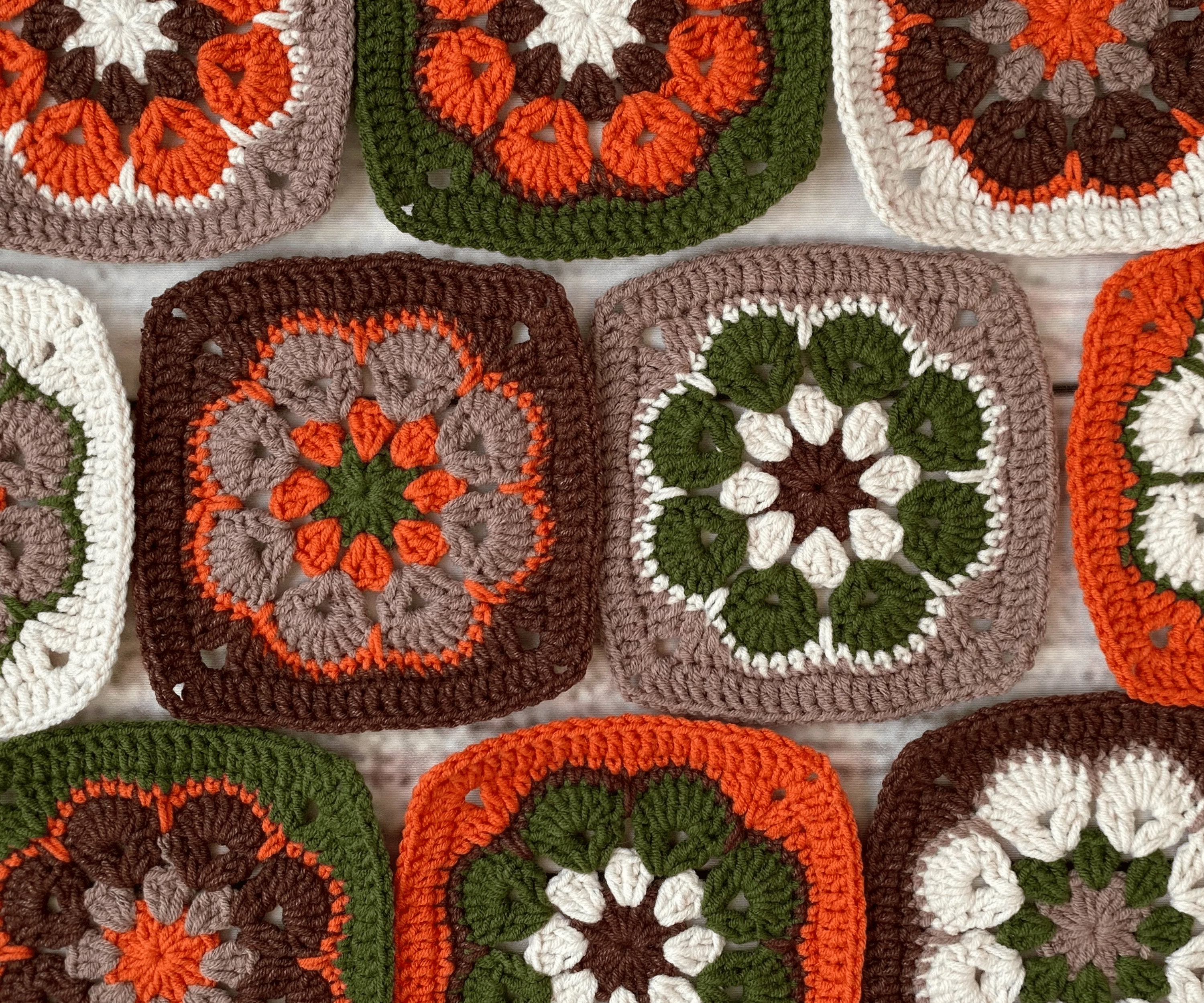 Set of 20 Crocheted Granny Squares, Autumn Colors Granny Square Kit ...