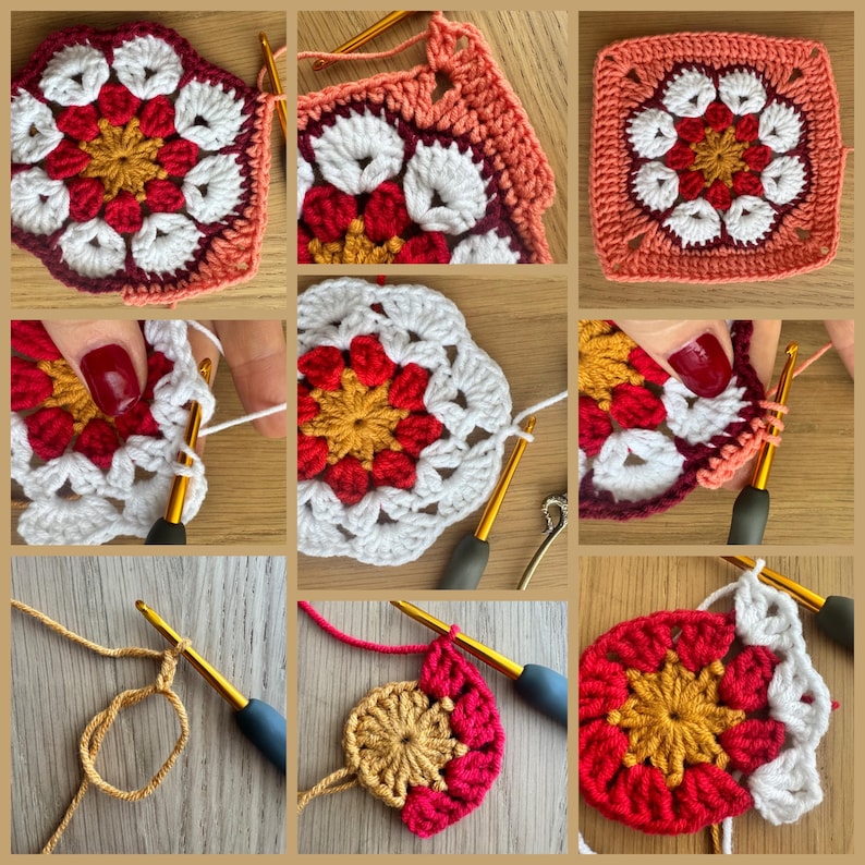 African Flower Granny Square Crochet Pattern and 28 Minutes Video ...