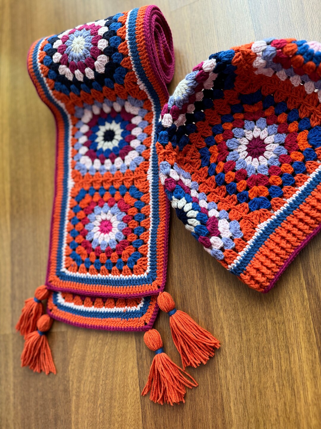 Crochet Scarf and Beanie Set, Granny Square Scarf, Scarf Beanie Set ...