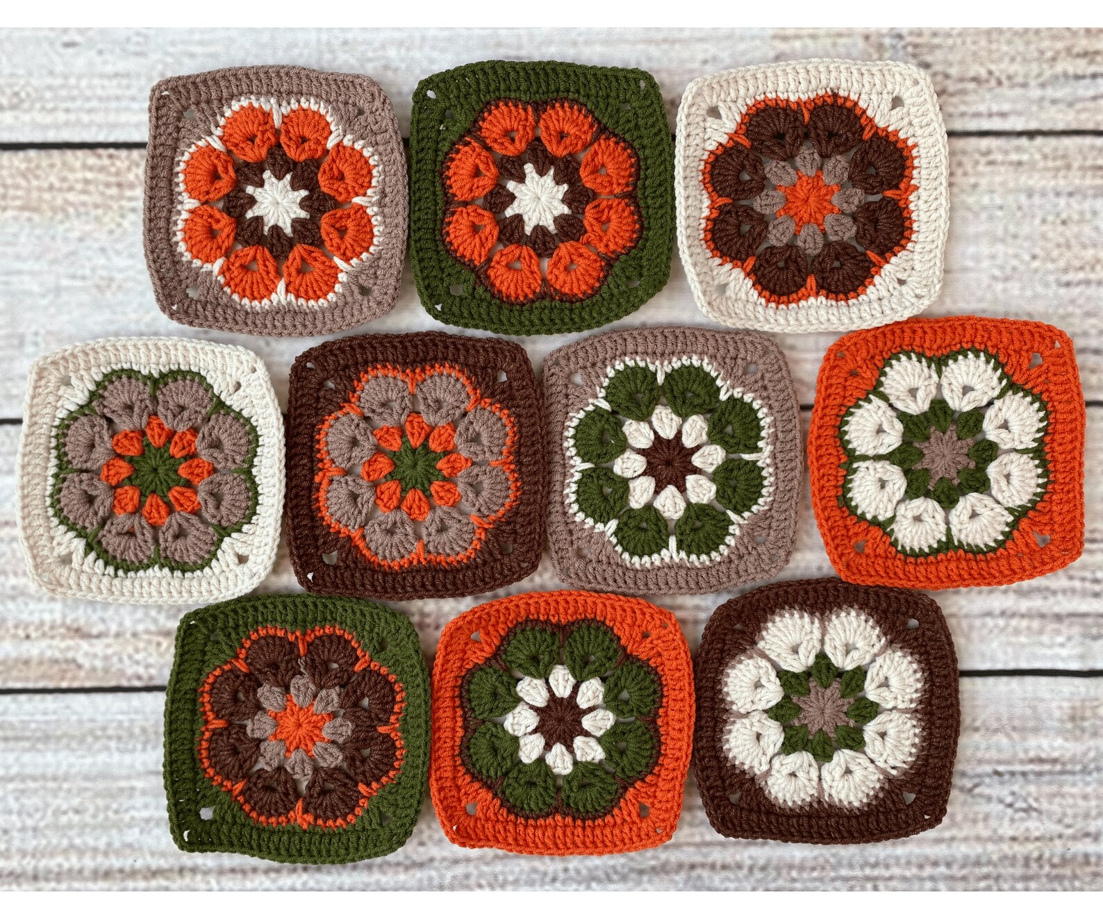 Set of 20 Crocheted Granny Squares, Autumn Colors Granny Square Kit ...