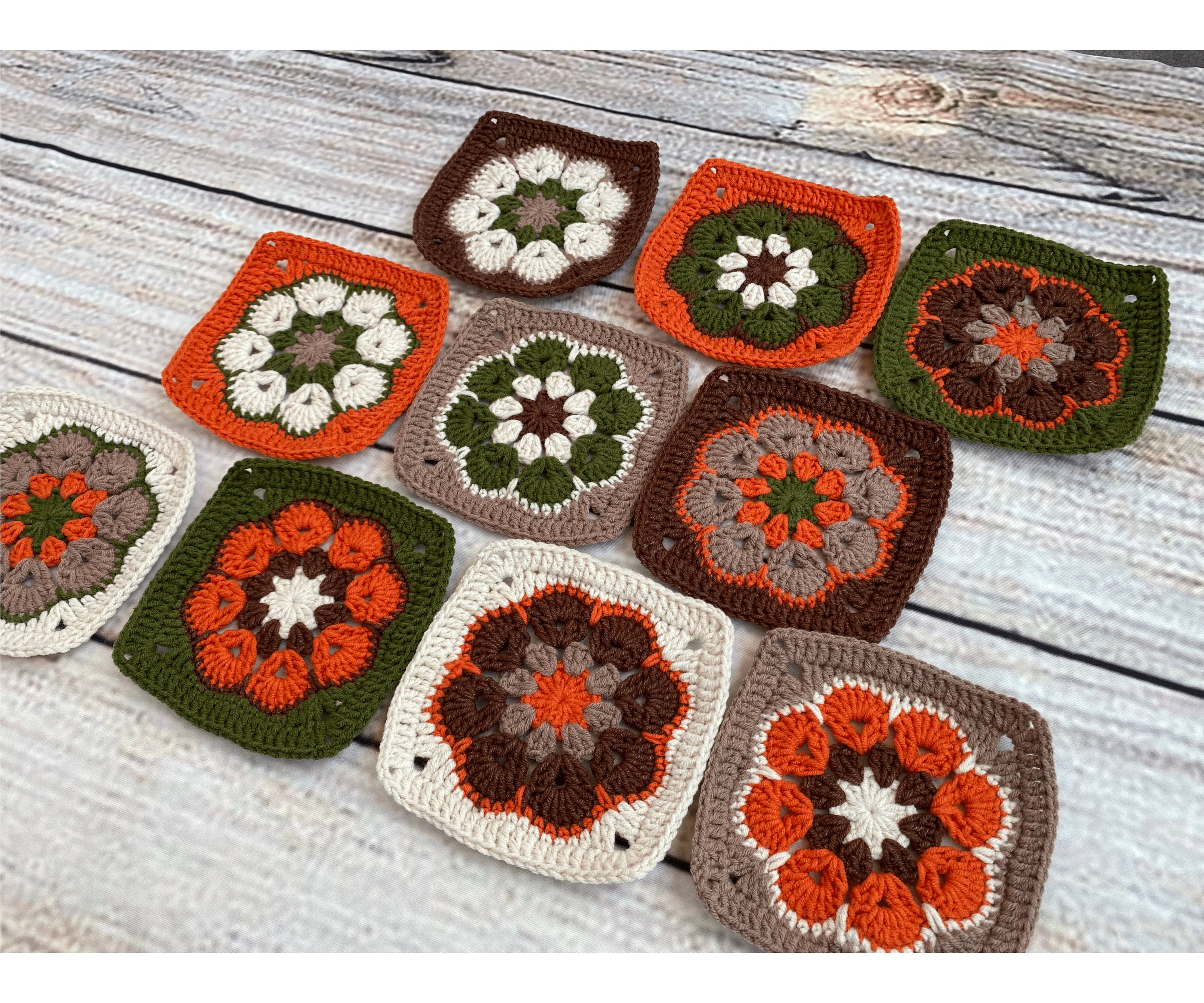 Set of 20 Crocheted Granny Squares, Autumn Colors Granny Square Kit ...