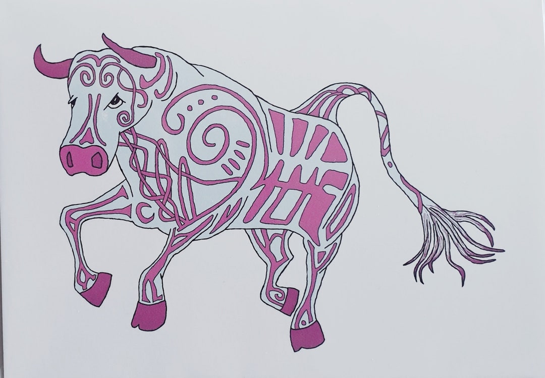 Taurus Star Sign Bull in Celtic Design Greeting Card, Blank Inside ...
