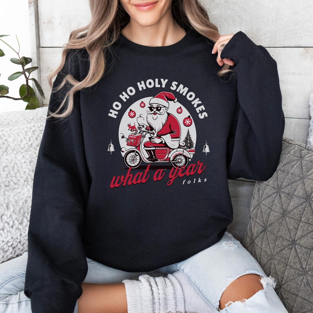 Ho Ho Holy Smokes Funny Christmas Crewneck, Funny Santa Sweatshirt ...