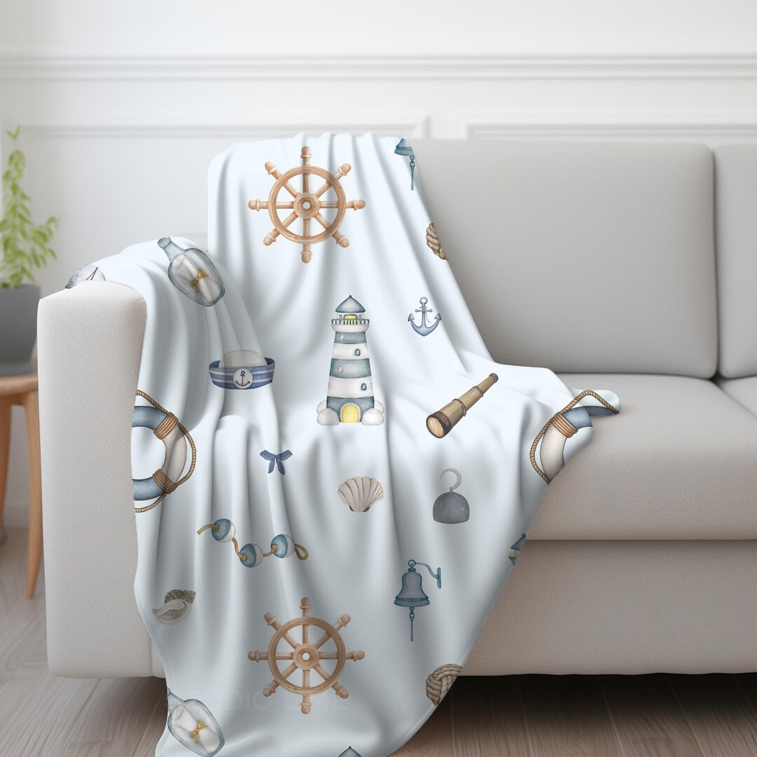 Fisherman Aesthetic Velveteen Plush Blanket Lightweight Light Blue ...