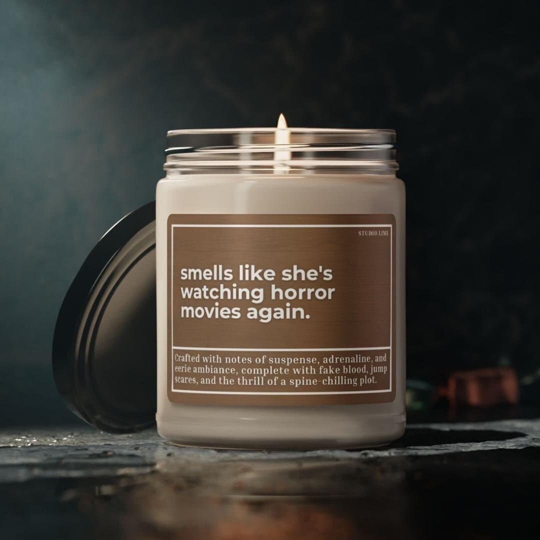 Smells Like She's Watching Horror Movies Again Funny Candle Gift Idea ...