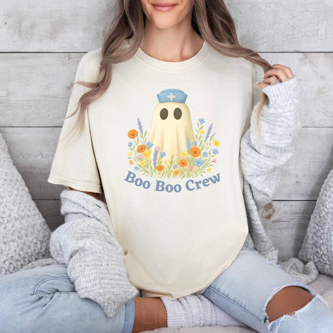 Boho Ghost Nurse T-shirt Boo Boo Crew Comfort Colors Tee Wildflower ...