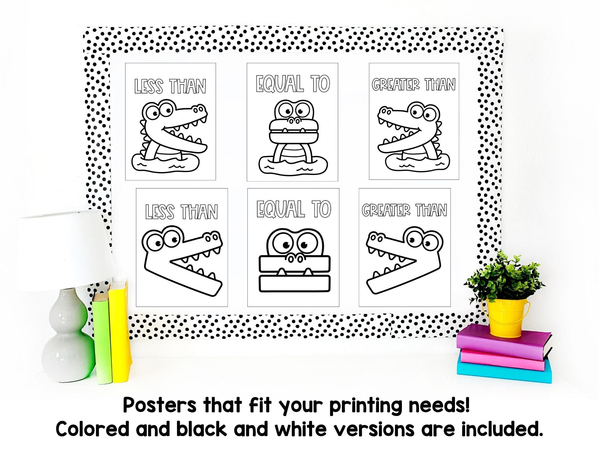 Math Posters Crocodile Theme Classroom Decor Comparing Numbers Posters ...