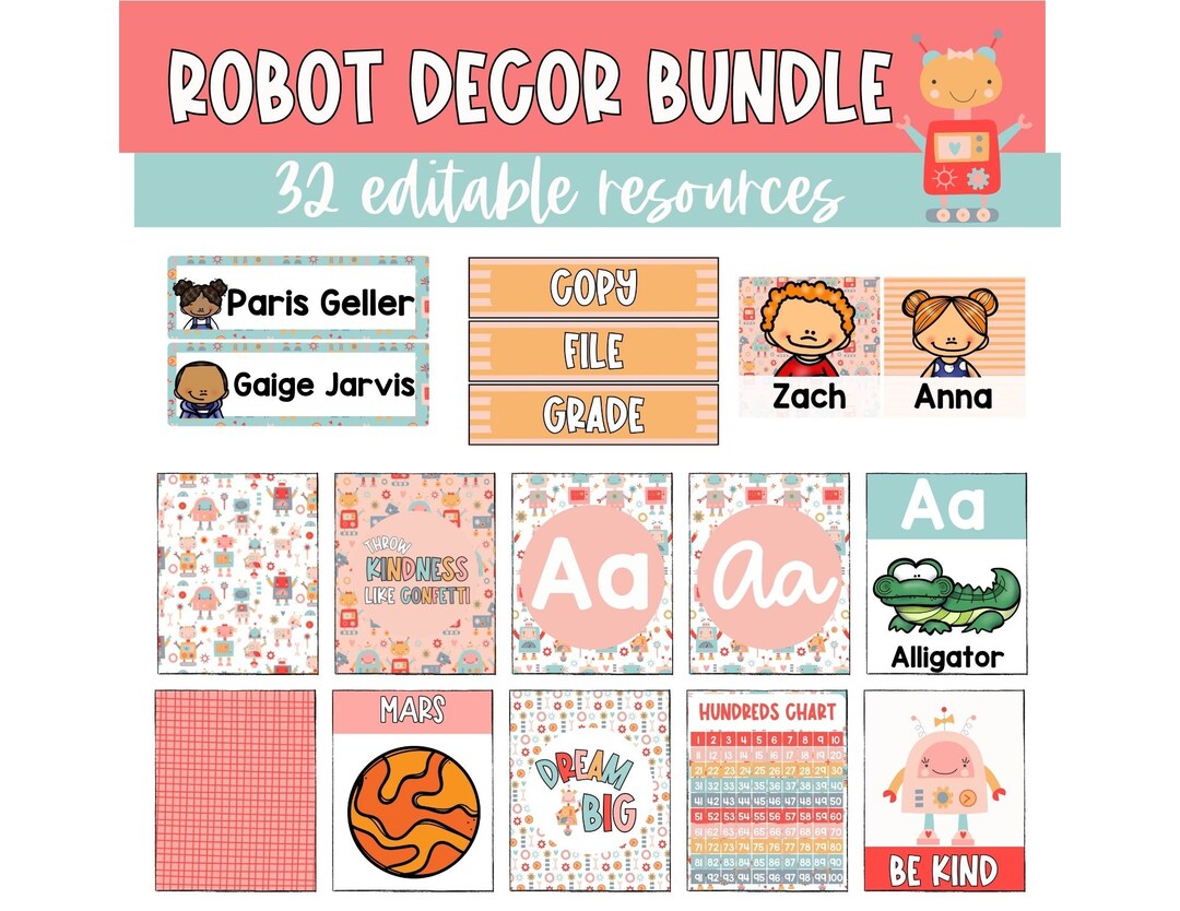 Robot Classroom Decor Bundle | Editable Classroom Transformation ...