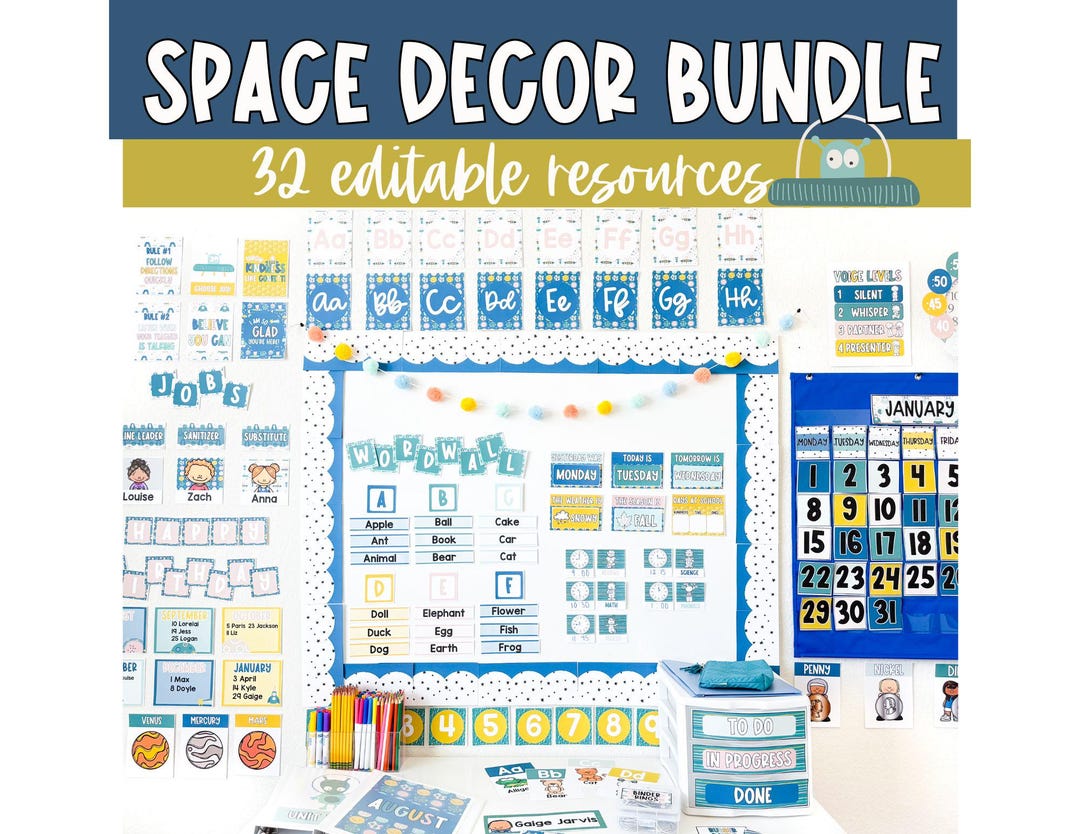 Space Classroom Decor Bundle | Editable Classroom Transformation ...