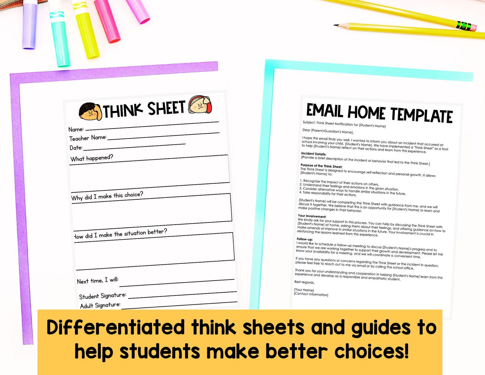Think Sheets | Behavior Reflection Sheet | School Counseling ...