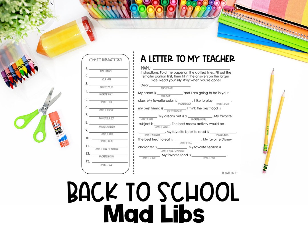 Back to School Activities | Mad Libs Game | Parts of Speech - Etsy