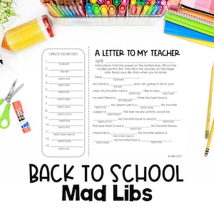 Back to School Activities | Mad Libs Game | Parts of Speech - Etsy